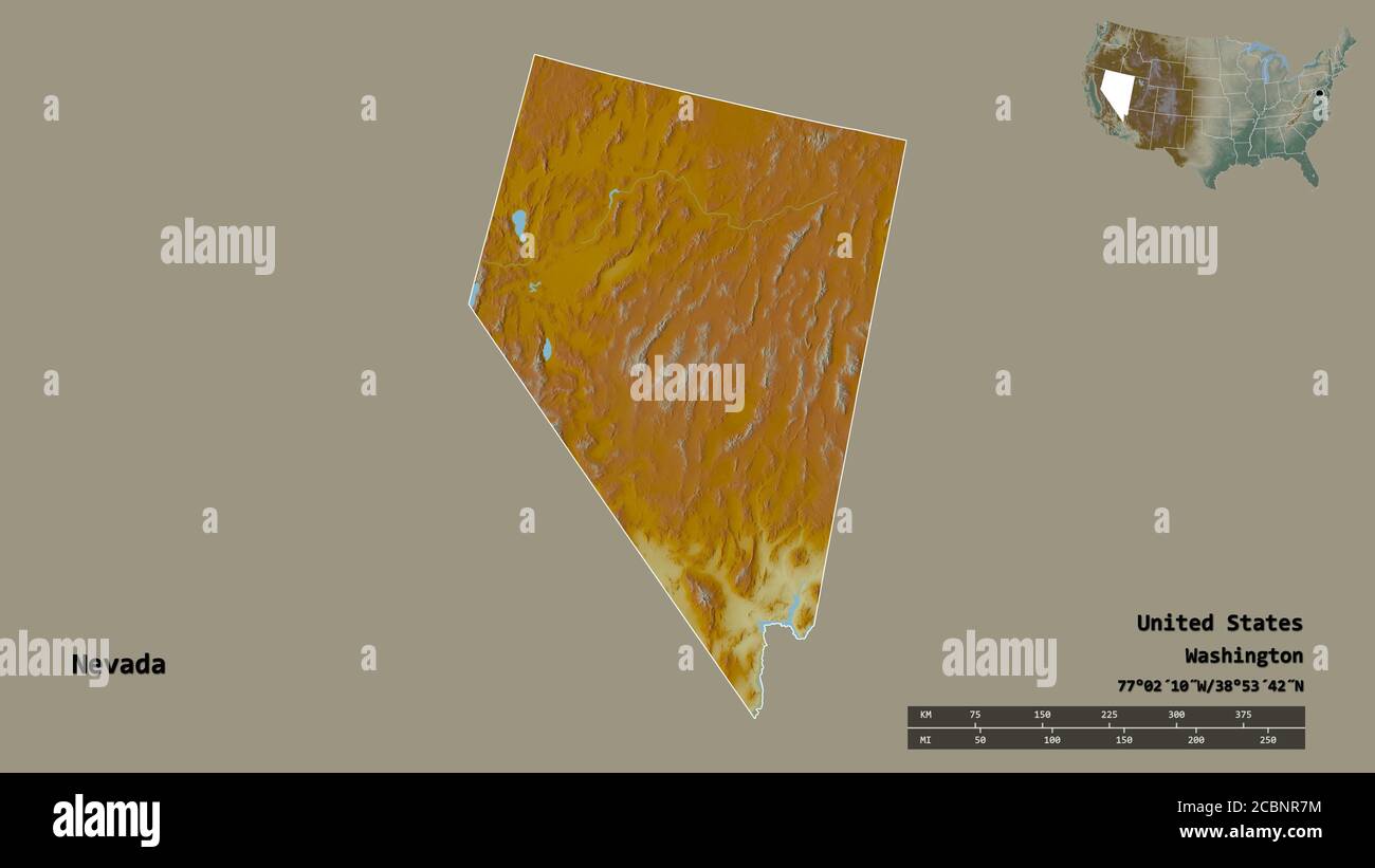 Shape of Nevada, state of Mainland United States, with its capital ...