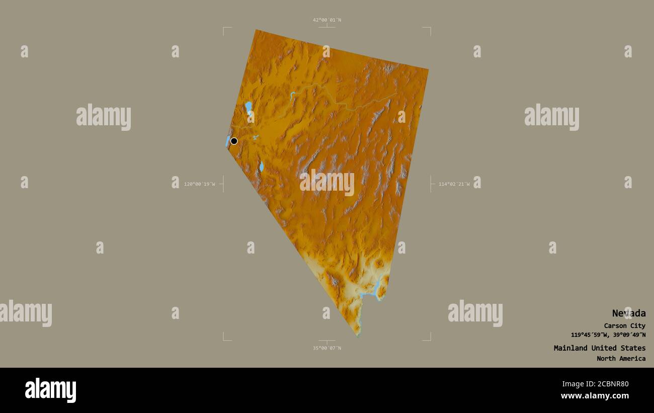 Area of Nevada, state of Mainland United States, isolated on a solid ...