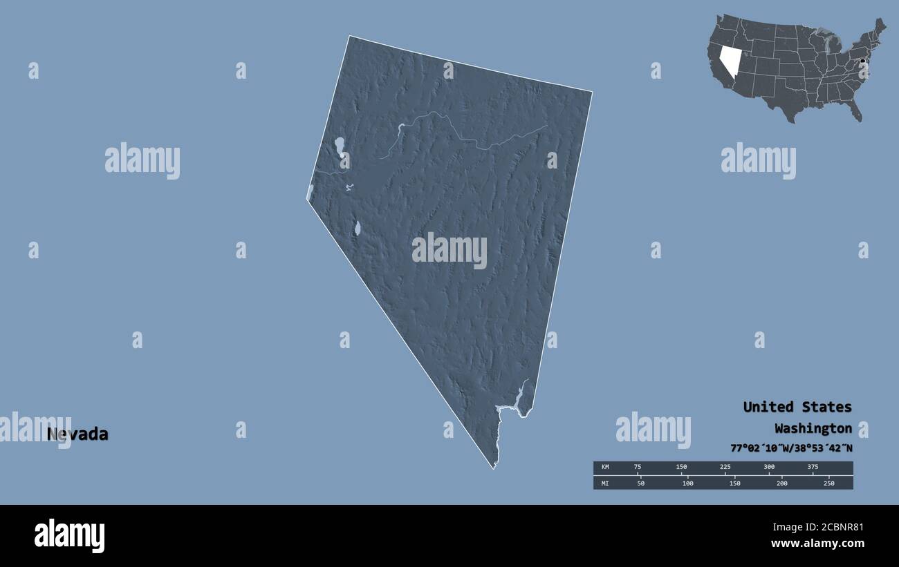 Shape of Nevada, state of Mainland United States, with its capital ...