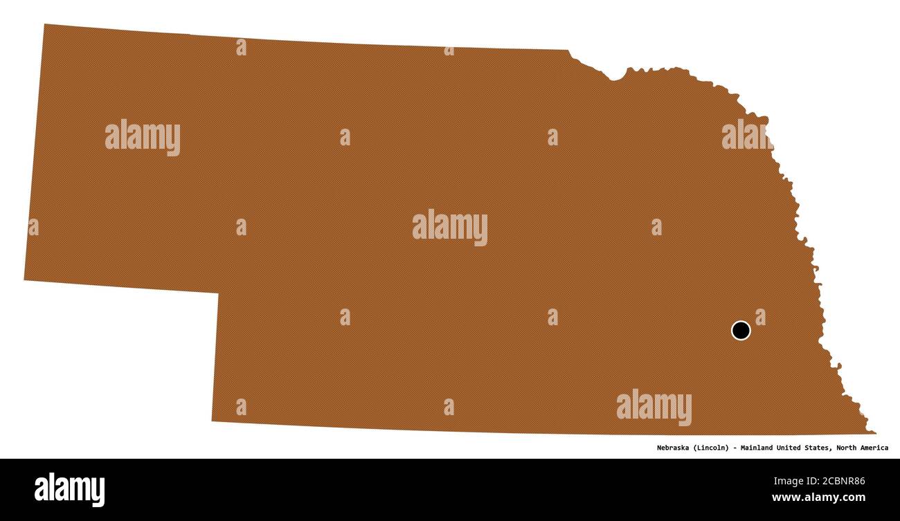 Shape of Nebraska, state of Mainland United States, with its capital ...