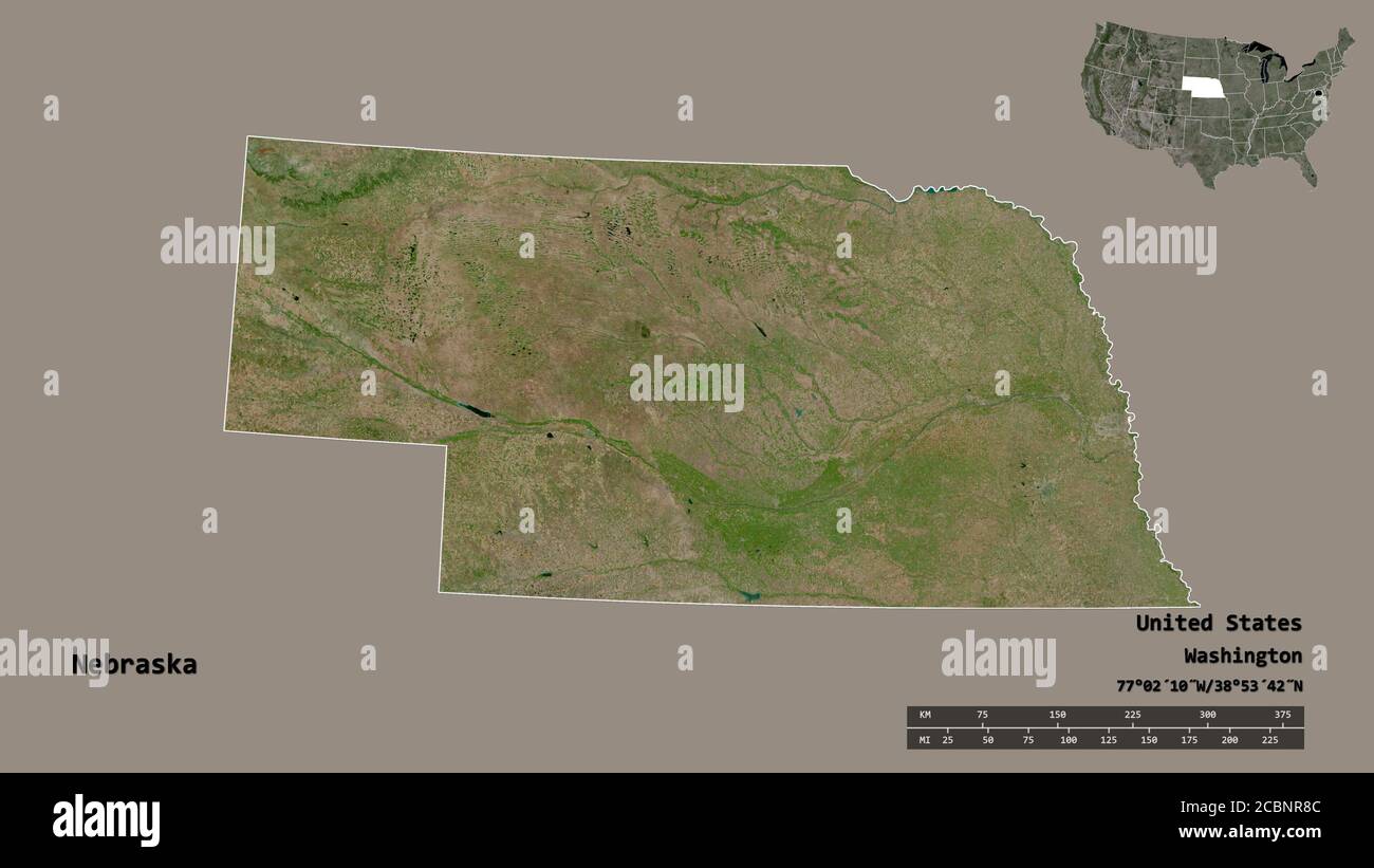 Shape of Nebraska, state of Mainland United States, with its capital ...