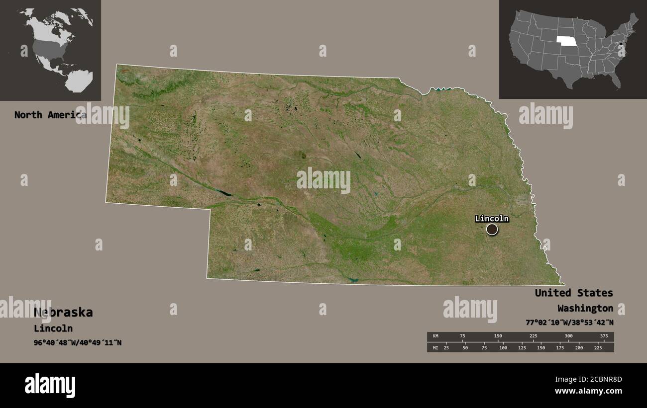 Shape of Nebraska, state of Mainland United States, and its capital ...