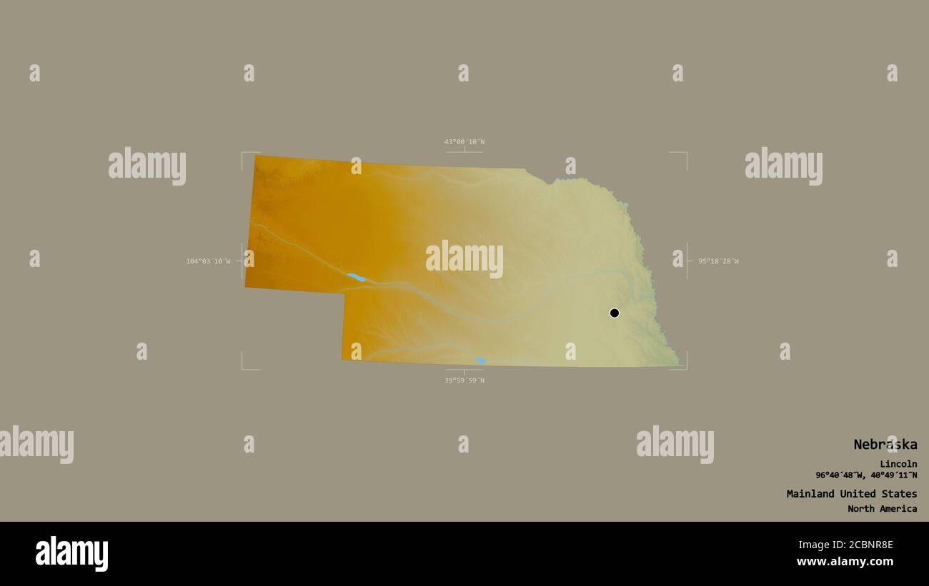 Area of Nebraska, state of Mainland United States, isolated on a solid ...