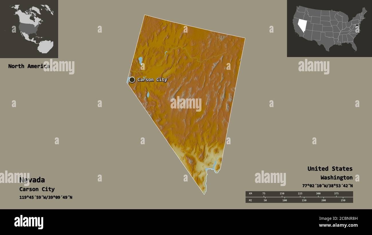 Shape of Nevada, state of Mainland United States, and its capital ...