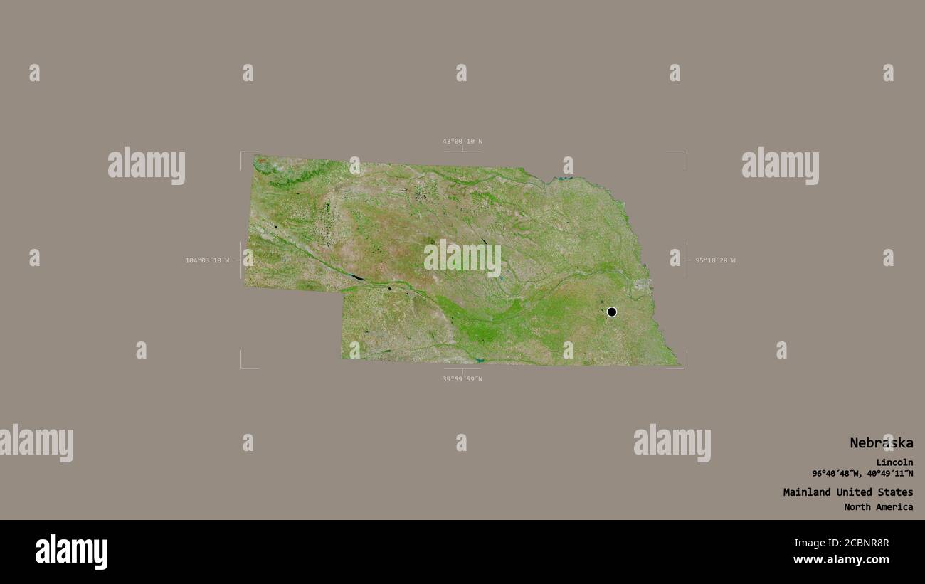 Area of Nebraska, state of Mainland United States, isolated on a solid ...