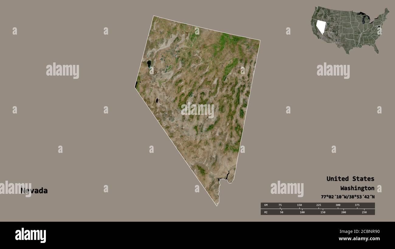 Shape of Nevada, state of Mainland United States, with its capital ...
