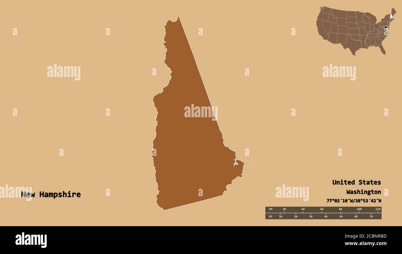 Shape of New Hampshire, state of Mainland United States, with its ...