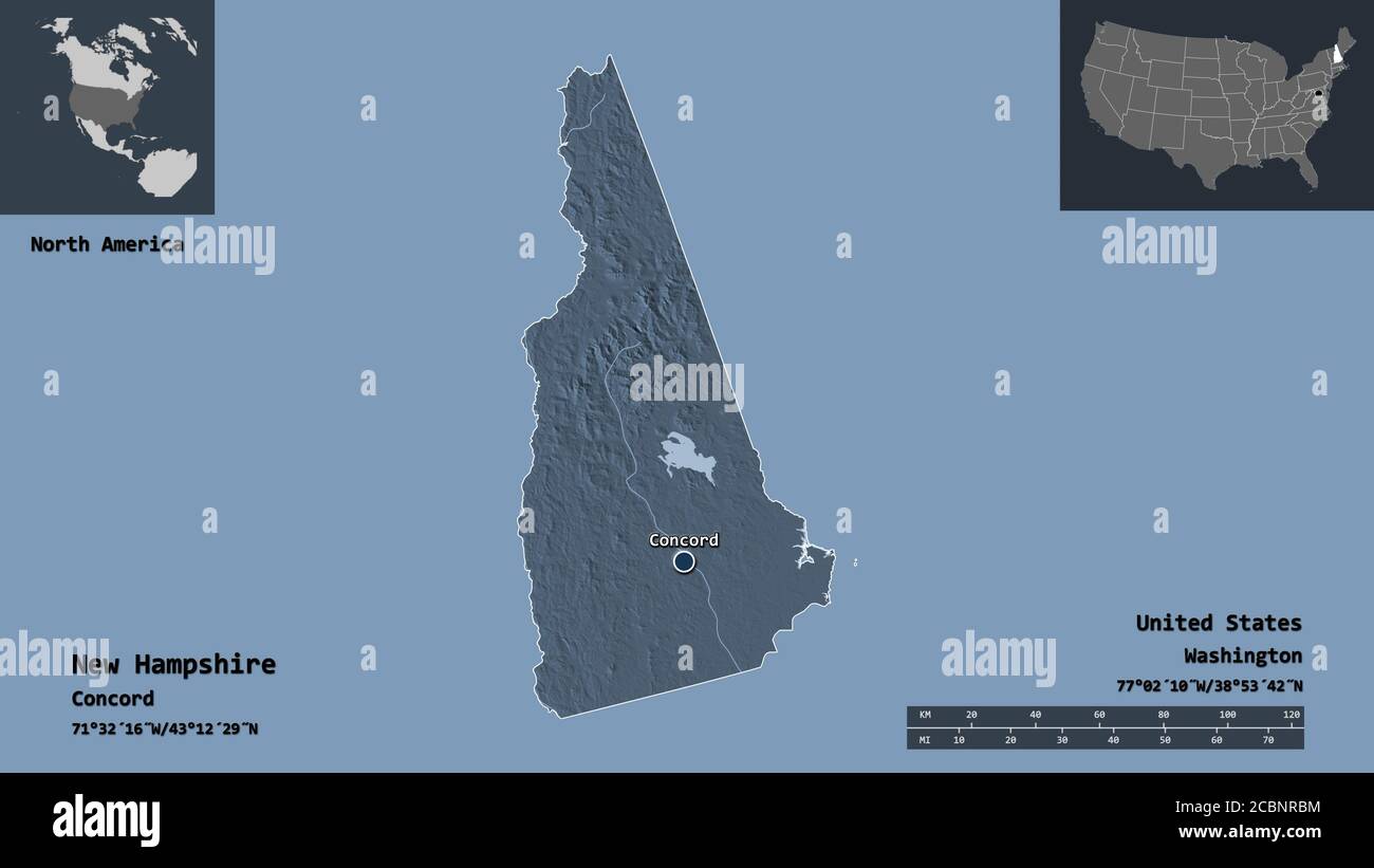 Shape of New Hampshire, state of Mainland United States, and its ...