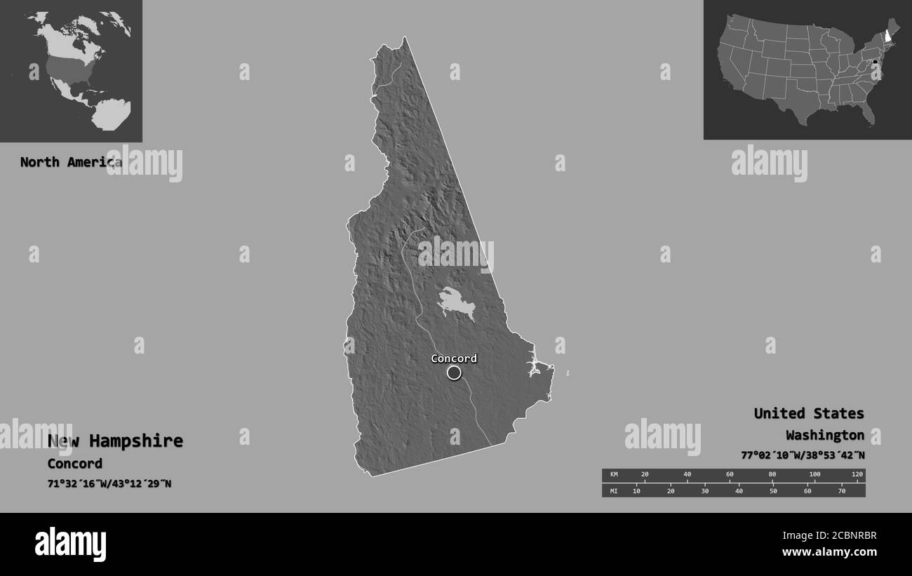 Shape of New Hampshire, state of Mainland United States, and its ...