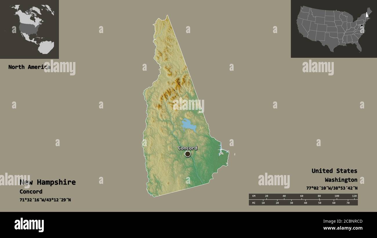 Shape of New Hampshire, state of Mainland United States, and its ...