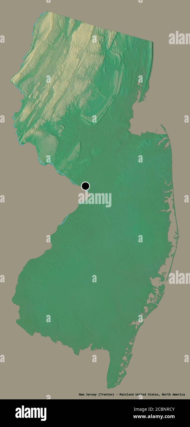 Shape of New Jersey, state of Mainland United States, with its capital ...