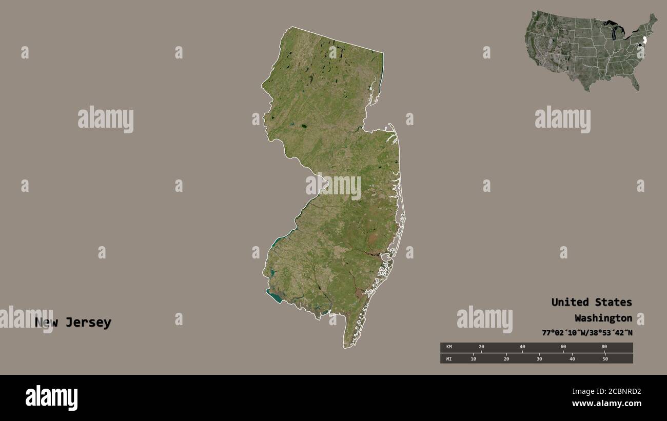 Shape of New Jersey, state of Mainland United States, with its capital ...