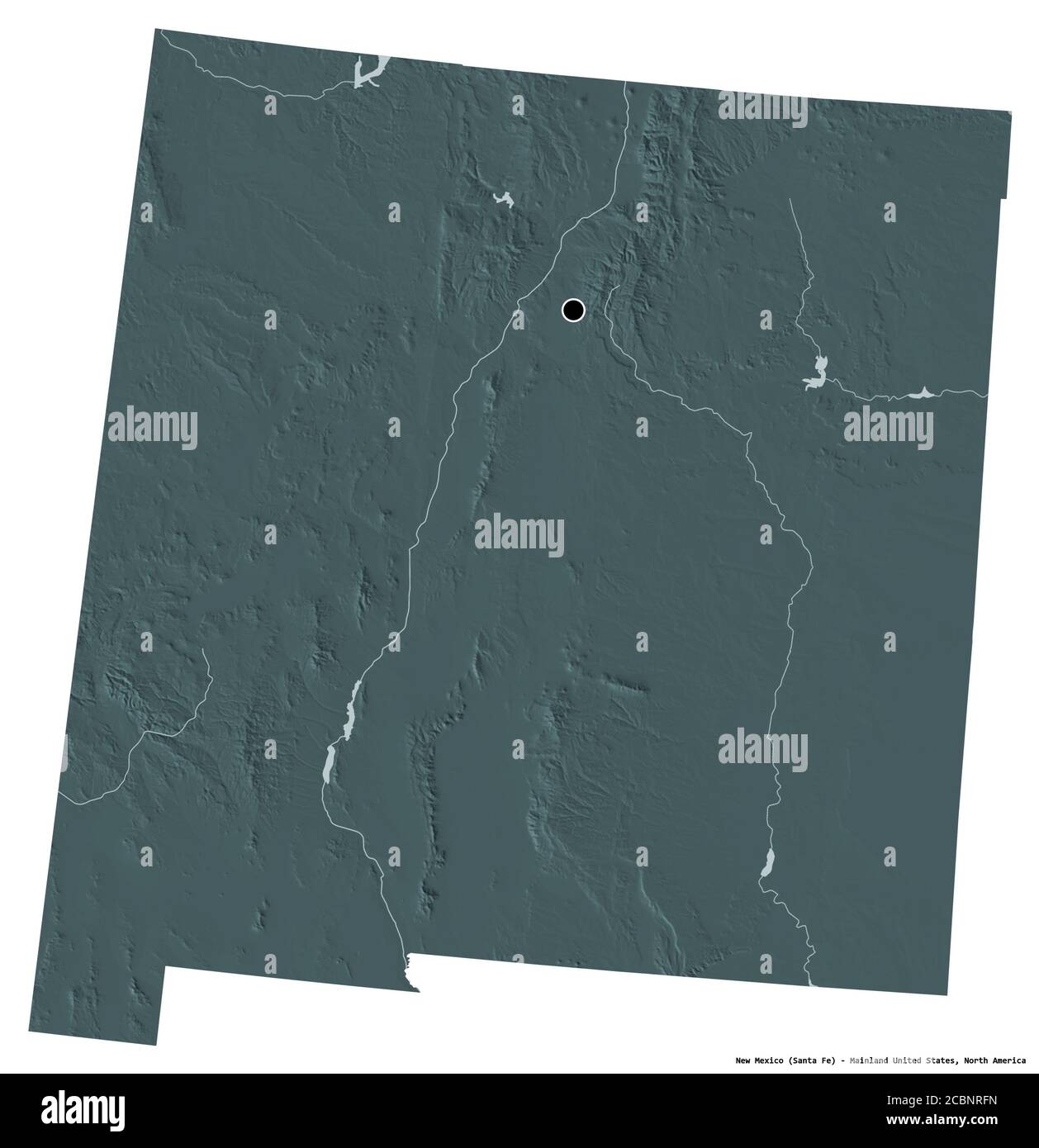 Shape of New Mexico, state of Mainland United States, with its capital ...