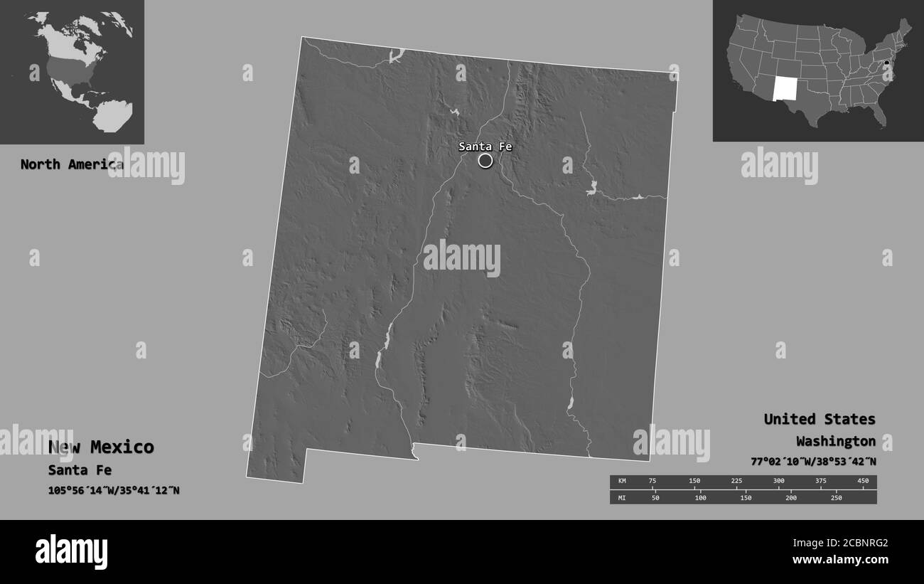 Shape of New Mexico, state of Mainland United States, and its capital ...