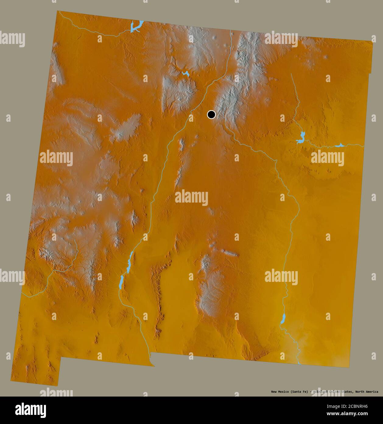 Shape of New Mexico, state of Mainland United States, with its capital ...
