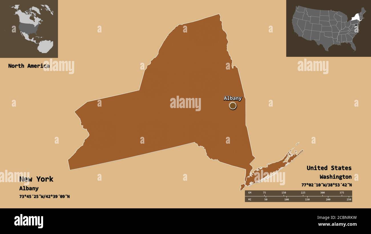 Shape of New York, state of Mainland United States, and its capital ...