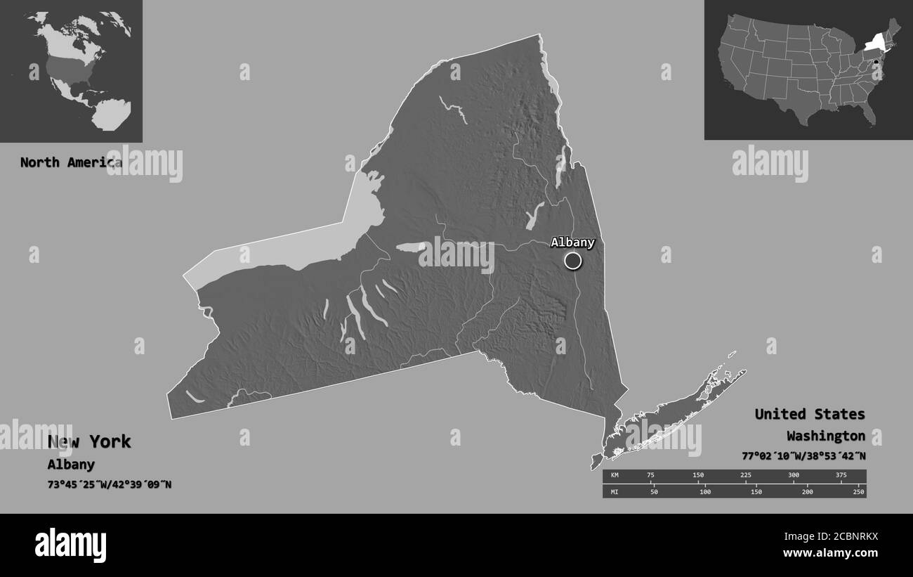 Shape of New York, state of Mainland United States, and its capital ...