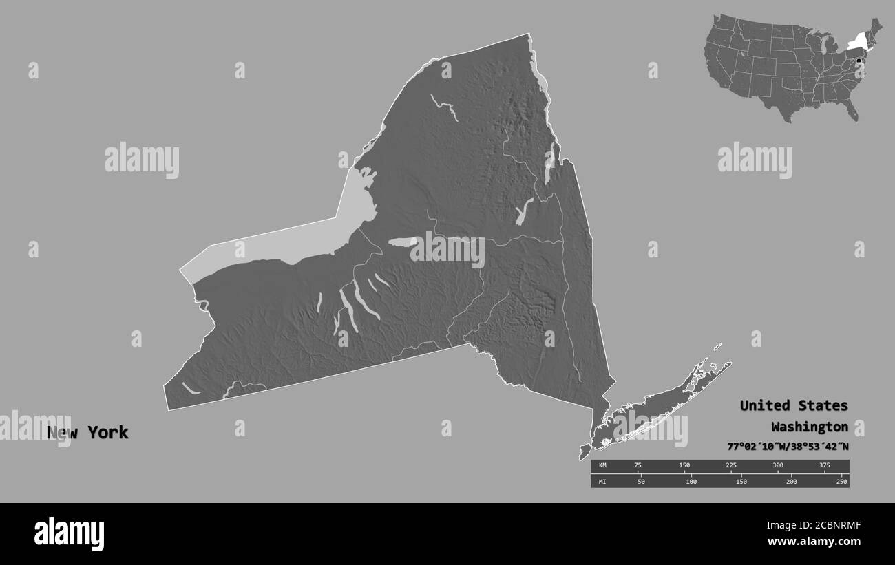 Shape of New York, state of Mainland United States, with its capital ...