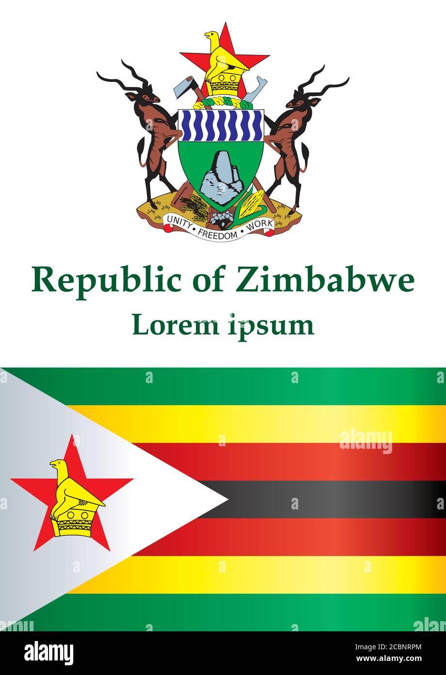 Flag of Zimbabwe, Republic of Zimbabwe. Template for award design, an ...