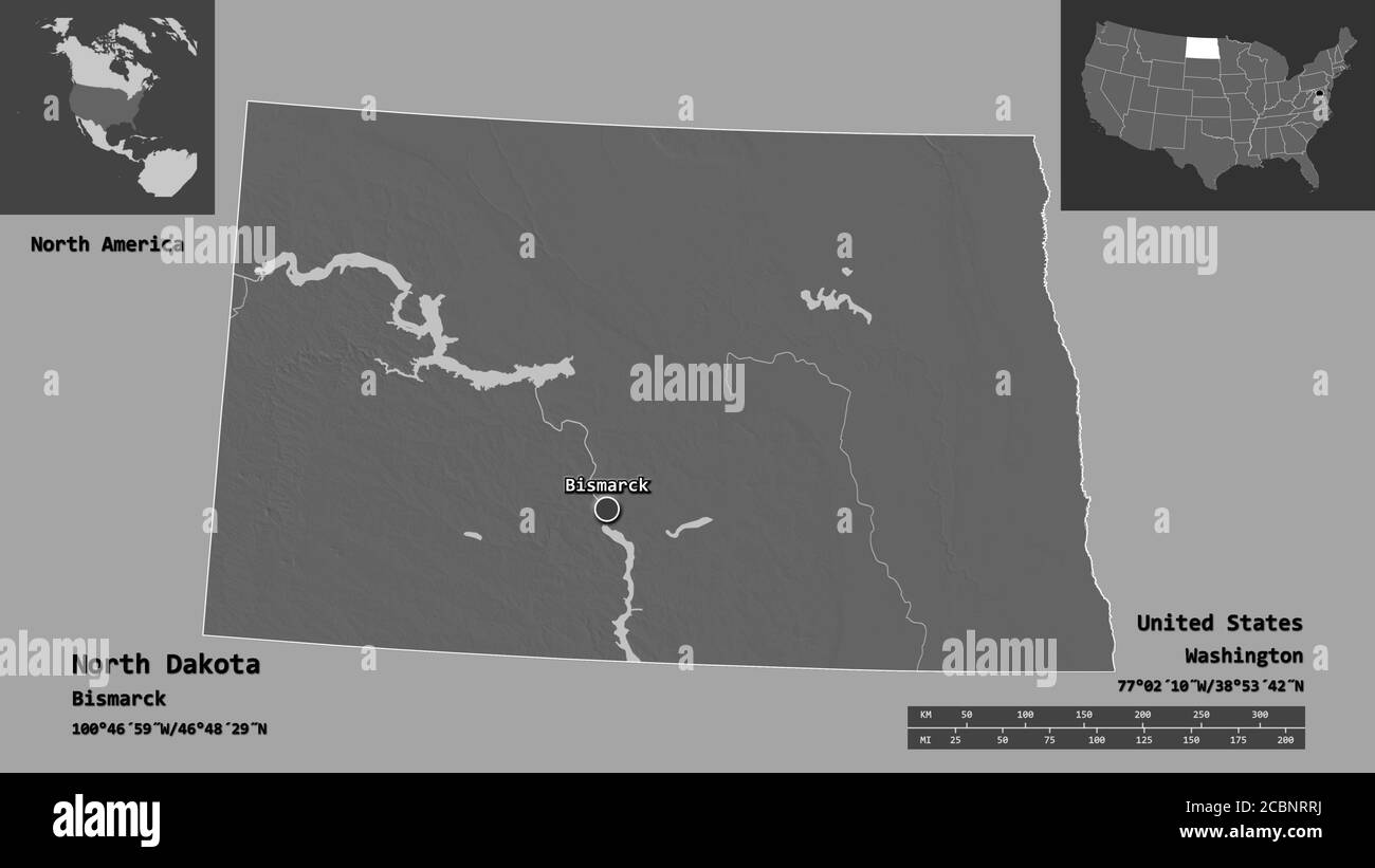 Shape of North Dakota, state of Mainland United States, and its capital ...