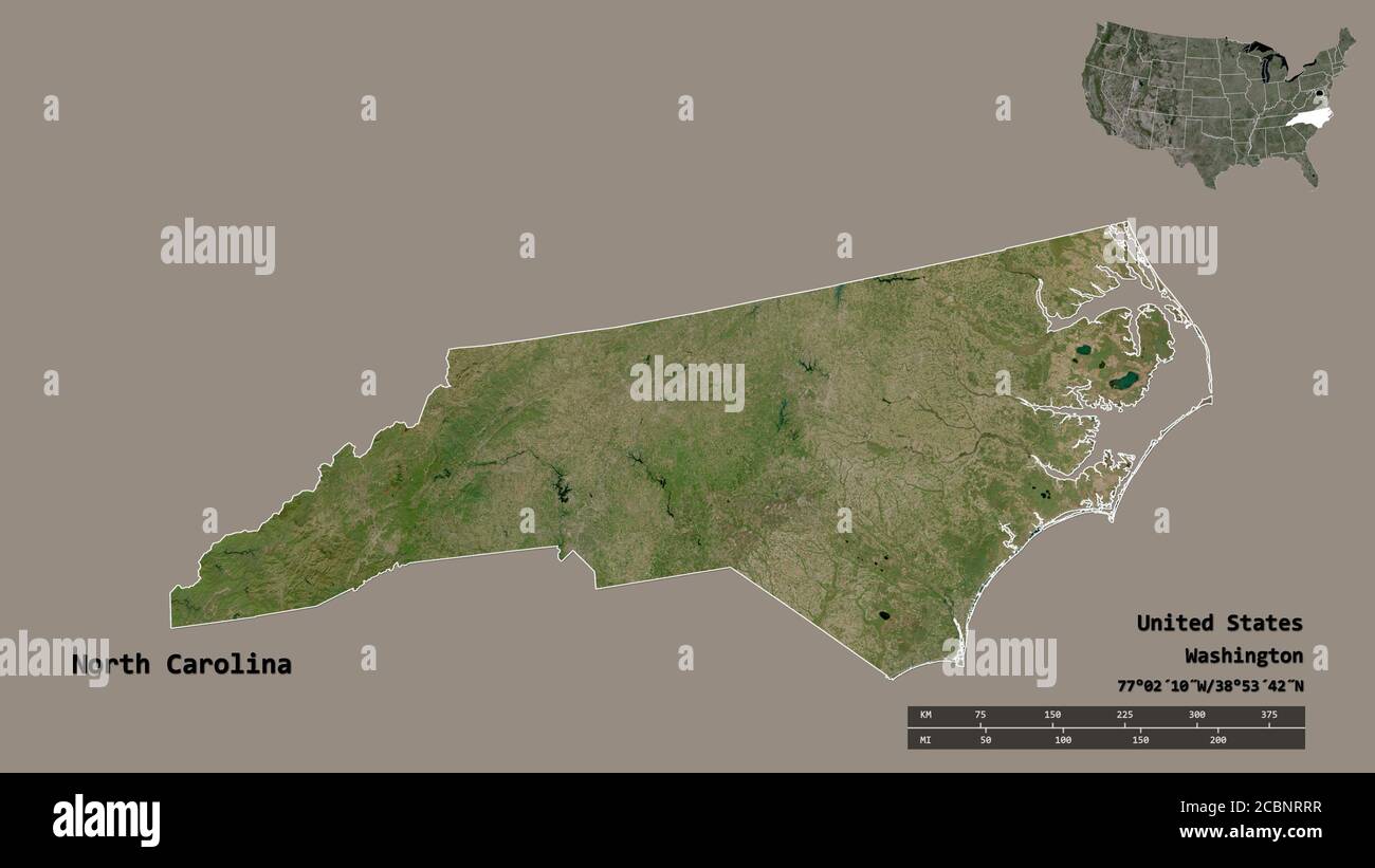Shape of North Carolina, state of Mainland United States, with its ...