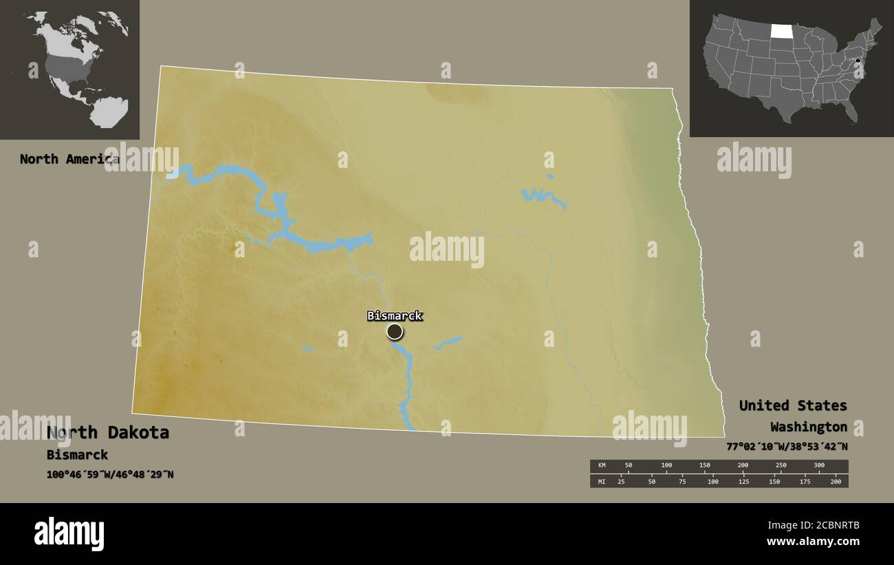 Shape of North Dakota, state of Mainland United States, and its capital ...