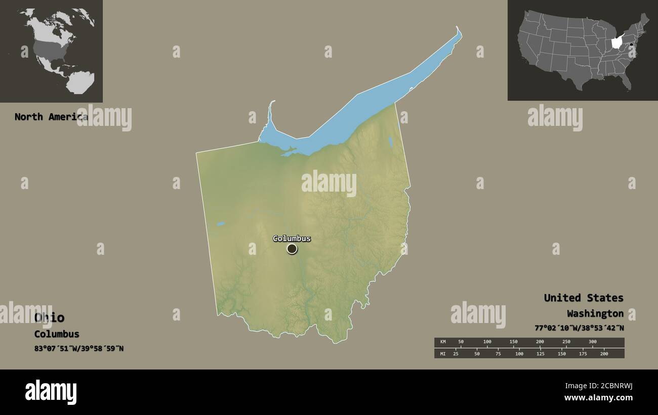 Shape of Ohio, state of Mainland United States, and its capital ...