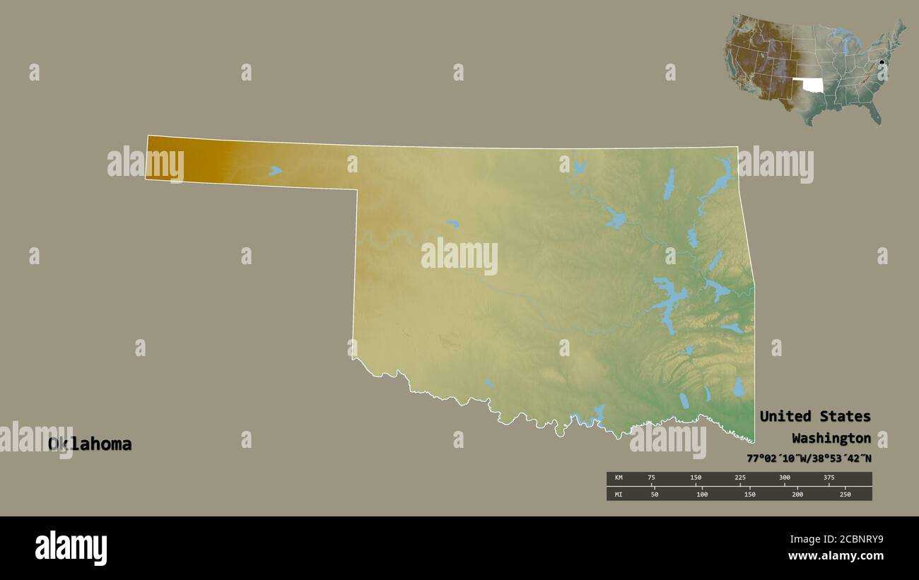 Shape of Oklahoma, state of Mainland United States, with its capital ...