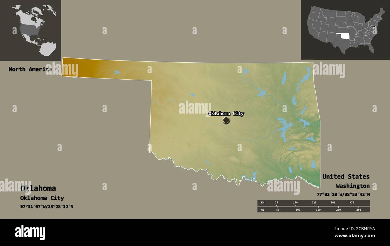 Shape of Oklahoma, state of Mainland United States, and its capital ...