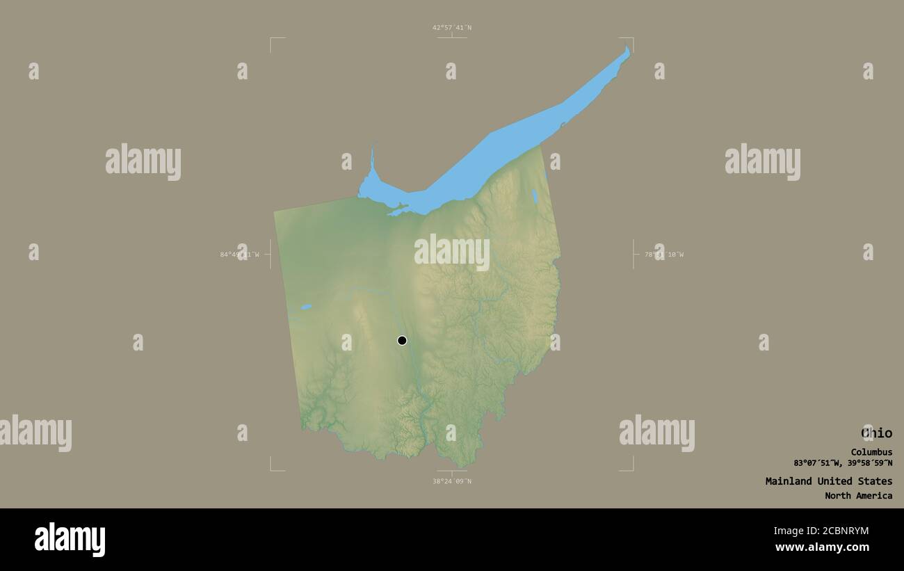 Area of Ohio, state of Mainland United States, isolated on a solid ...