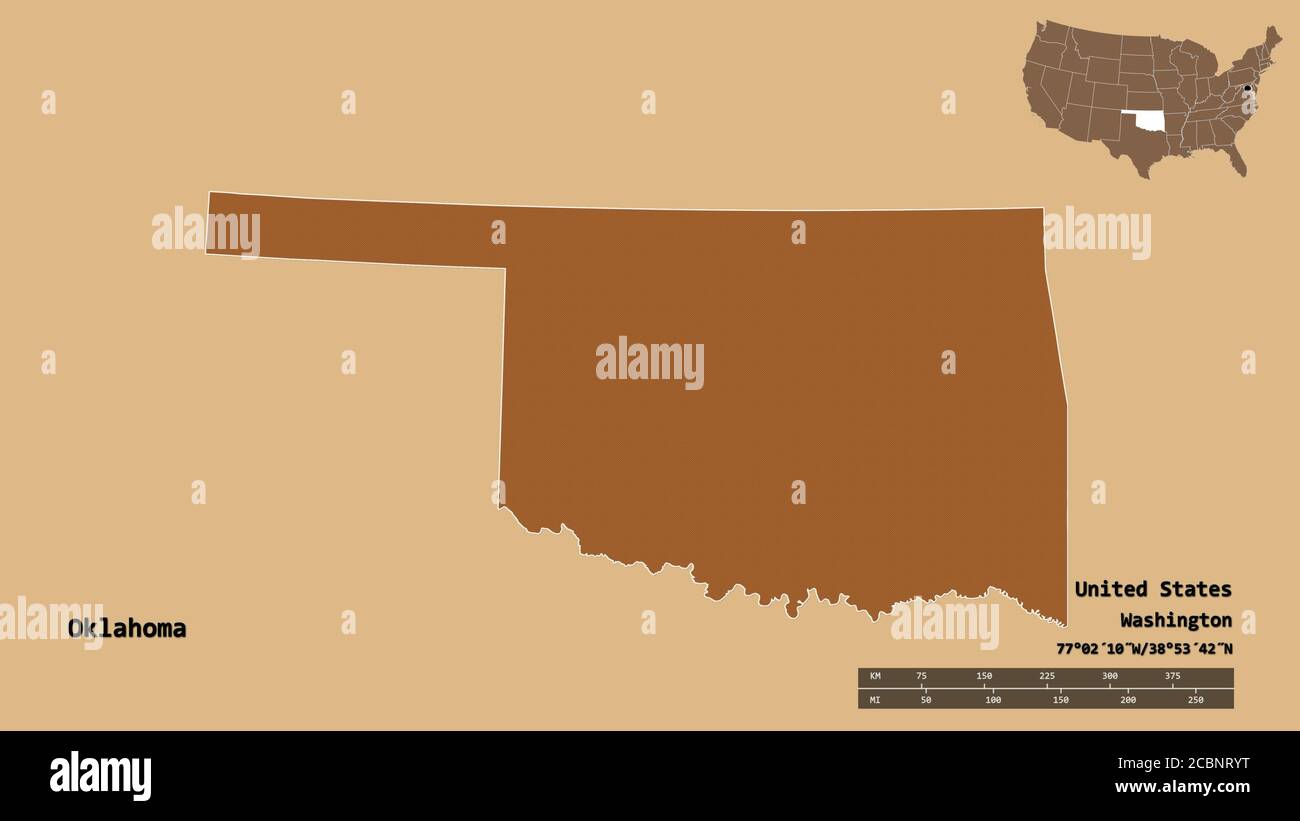 Shape of Oklahoma, state of Mainland United States, with its capital ...