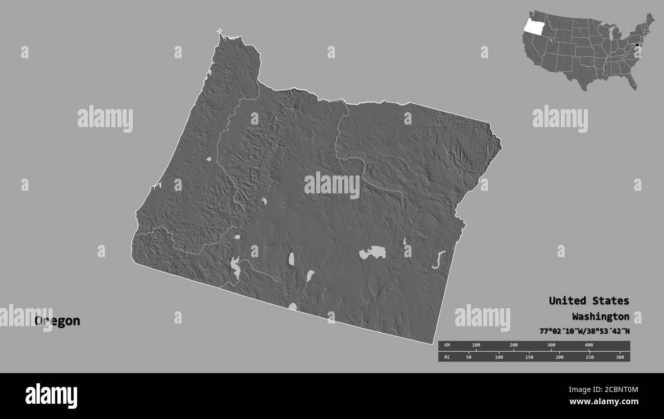 Shape of Oregon, state of Mainland United States, with its capital ...