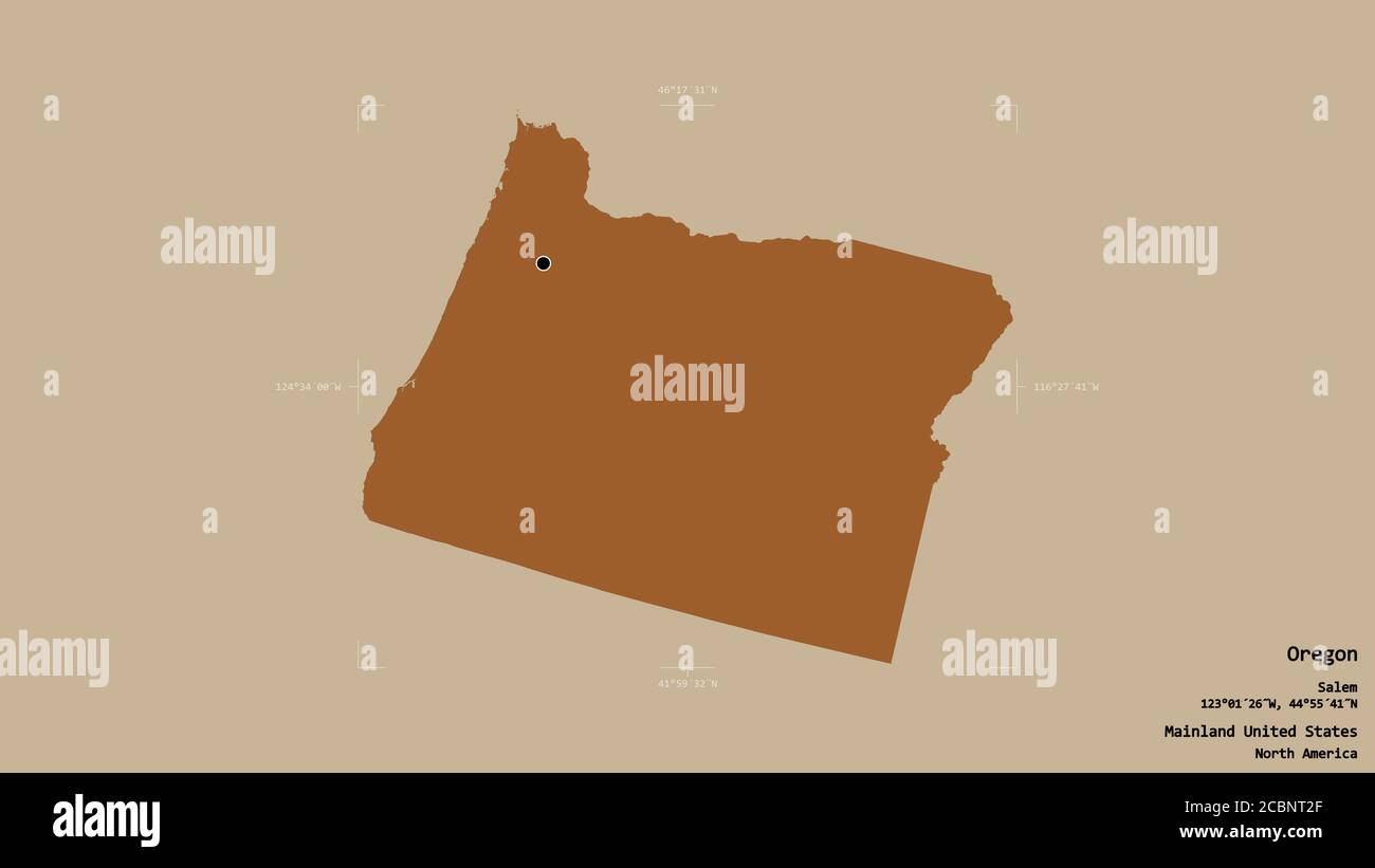 Area of Oregon, state of Mainland United States, isolated on a solid ...