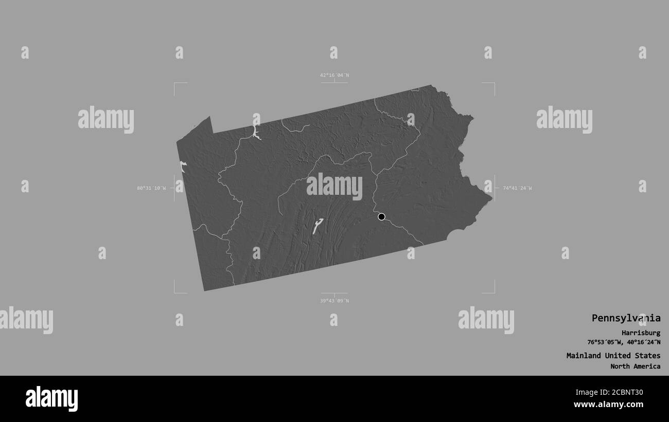 Area of Pennsylvania, state of Mainland United States, isolated on a ...