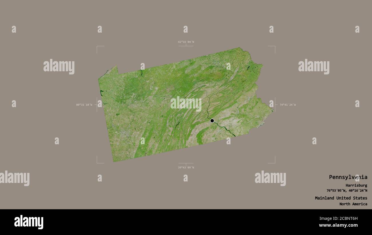 Area of Pennsylvania, state of Mainland United States, isolated on a ...