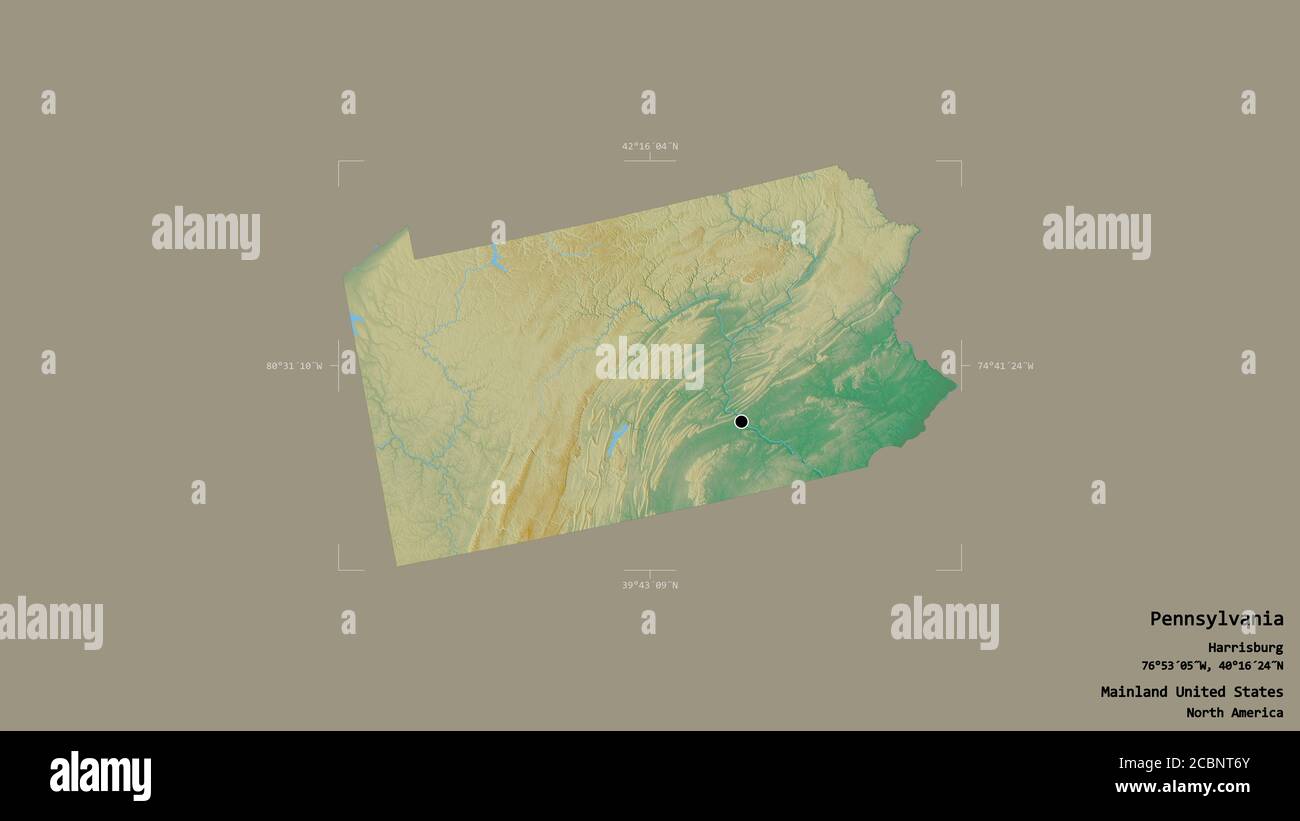 Area of Pennsylvania, state of Mainland United States, isolated on a ...
