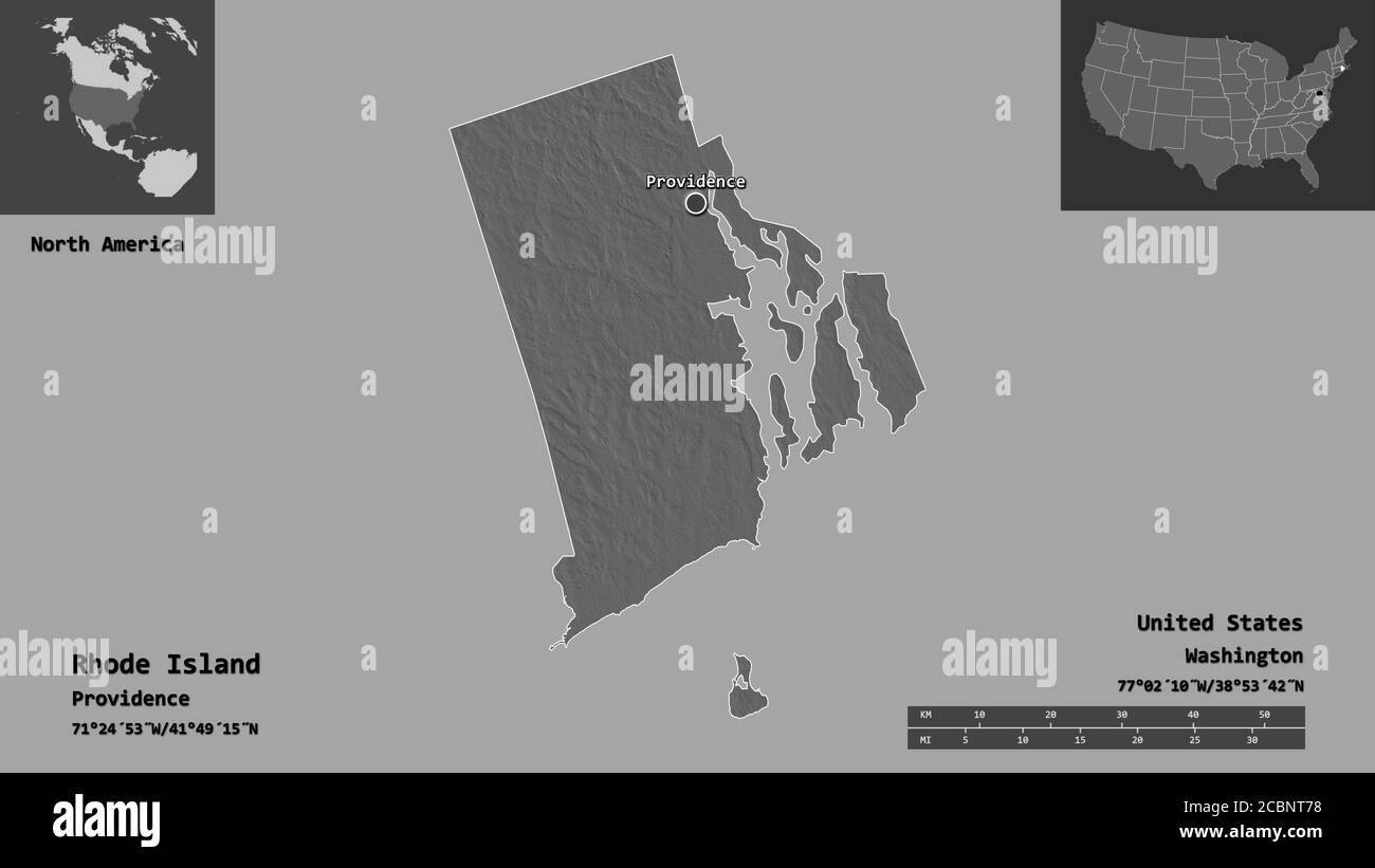 Shape of Rhode Island, state of Mainland United States, and its capital ...