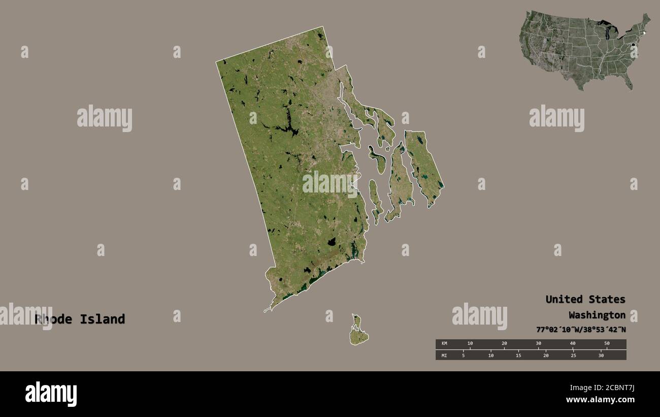 Shape of Rhode Island, state of Mainland United States, with its ...
