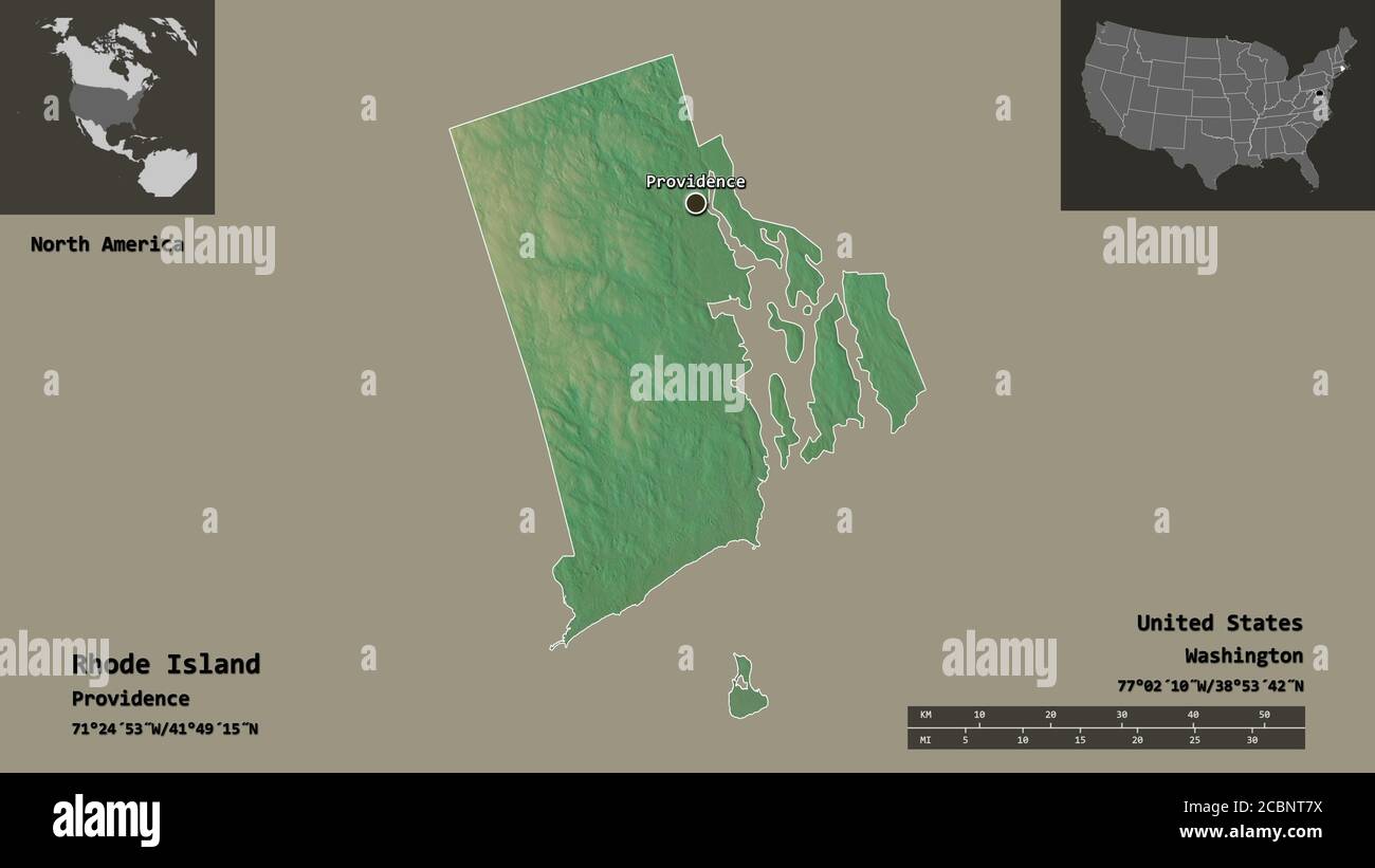 Shape of Rhode Island, state of Mainland United States, and its capital ...