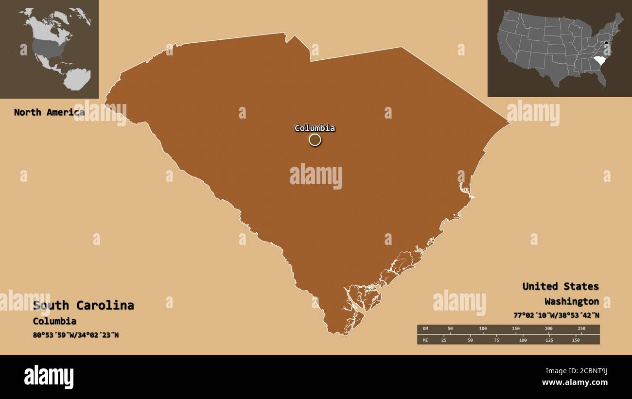 Shape of South Carolina, state of Mainland United States, and its ...