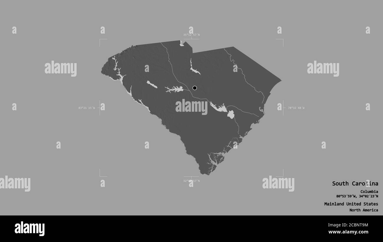 Area of South Carolina, state of Mainland United States, isolated on a ...