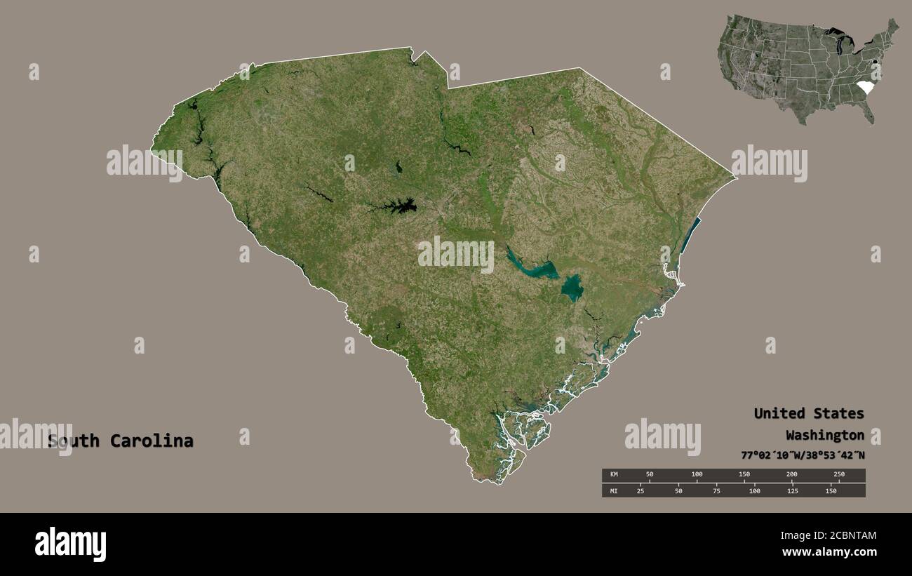 Shape of South Carolina, state of Mainland United States, with its ...