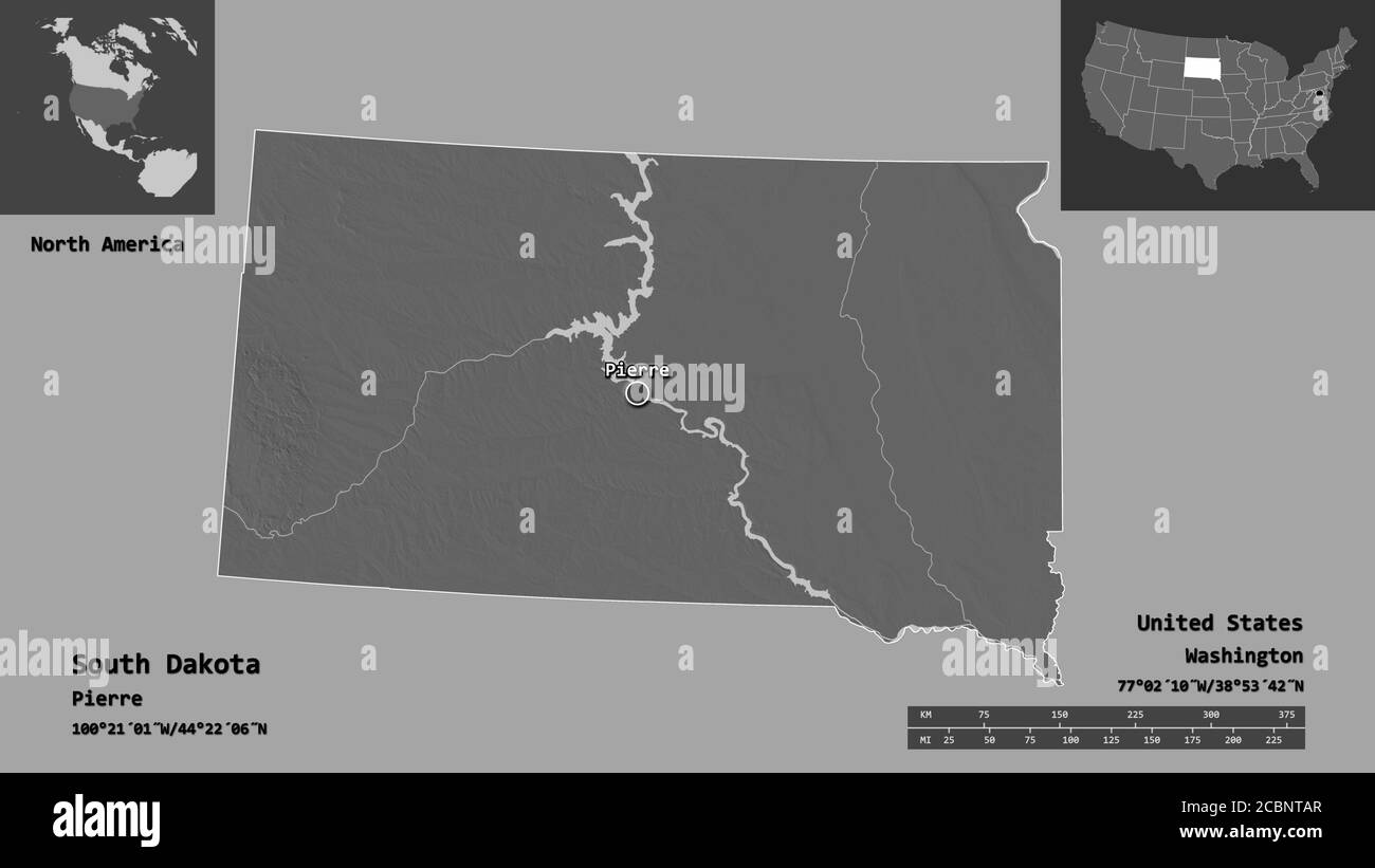 Shape of South Dakota, state of Mainland United States, and its capital ...