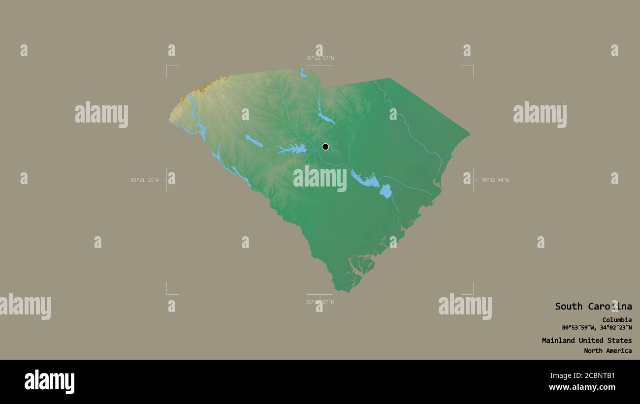 Area of South Carolina, state of Mainland United States, isolated on a ...