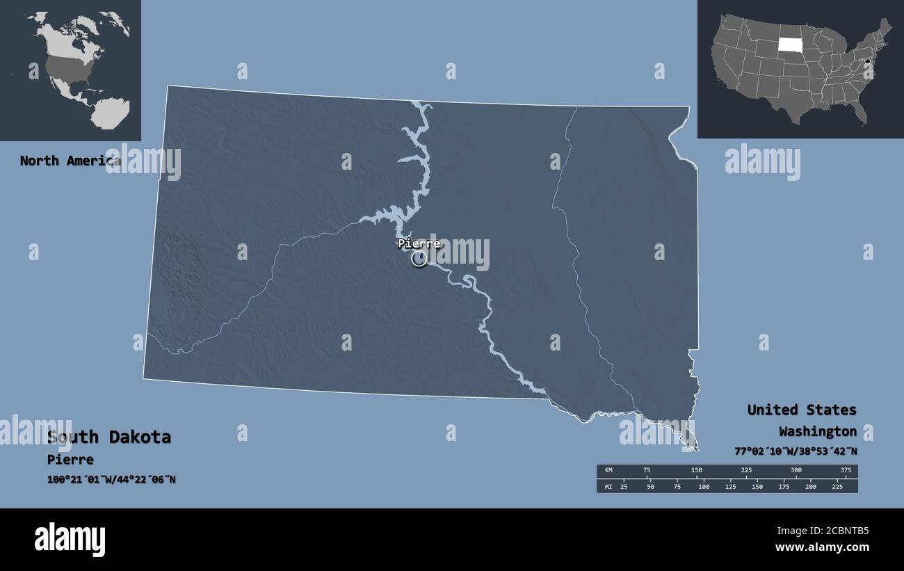 Shape of South Dakota, state of Mainland United States, and its capital ...