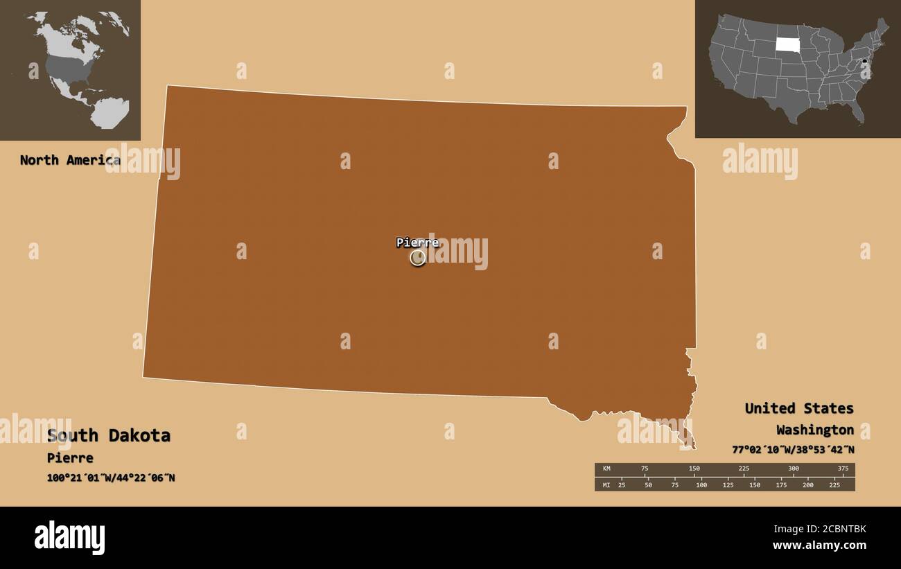 Shape of South Dakota, state of Mainland United States, and its capital ...