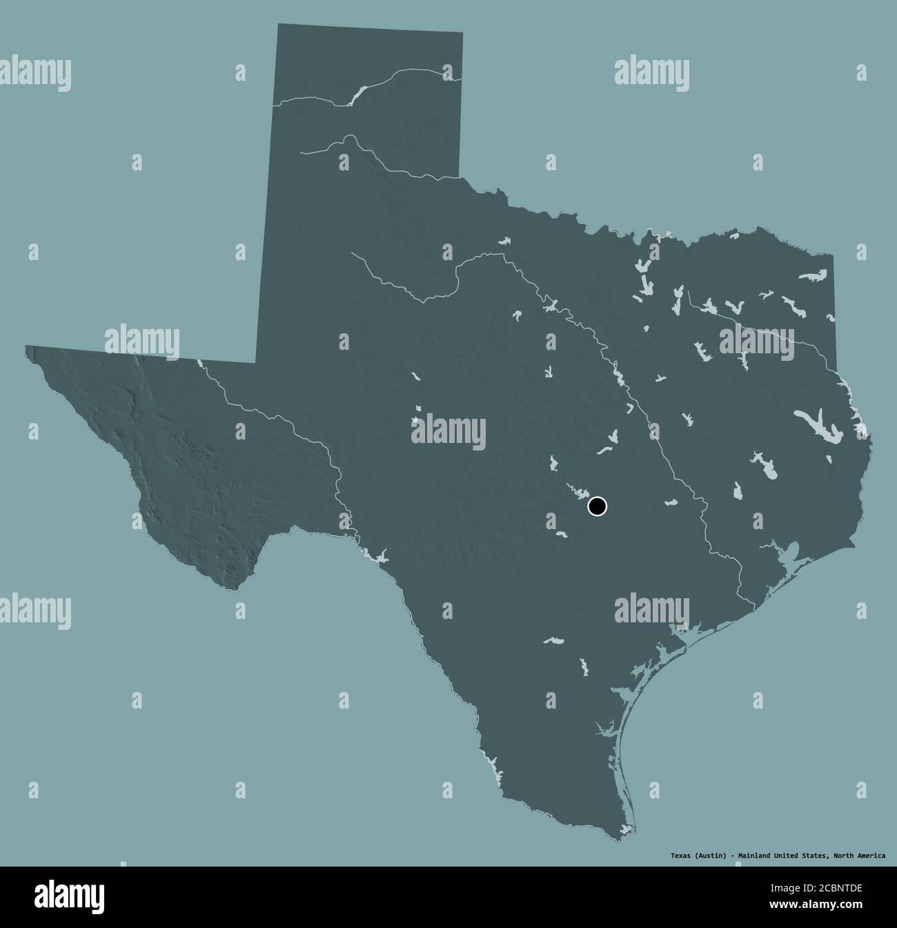 Shape of Texas, state of Mainland United States, with its capital ...