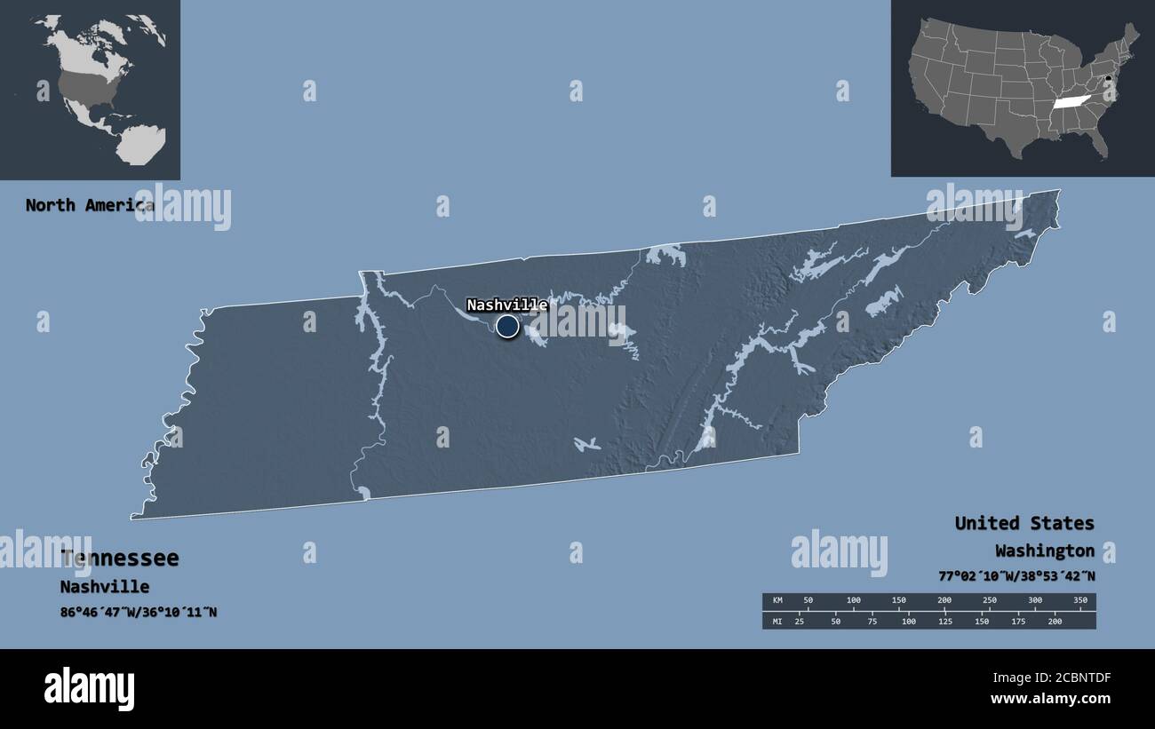 Shape of Tennessee, state of Mainland United States, and its capital ...