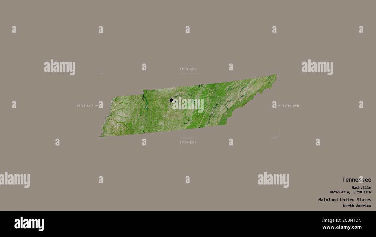 Area of Tennessee, state of Mainland United States, isolated on a solid ...