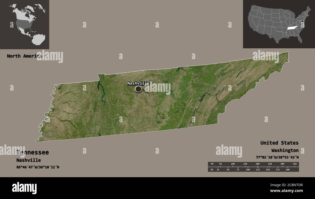 Shape of Tennessee, state of Mainland United States, and its capital ...